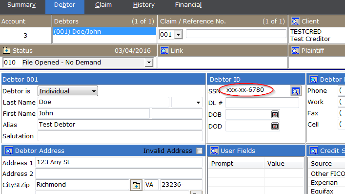 How to Mask Debtor Personal Identifying Information Fields