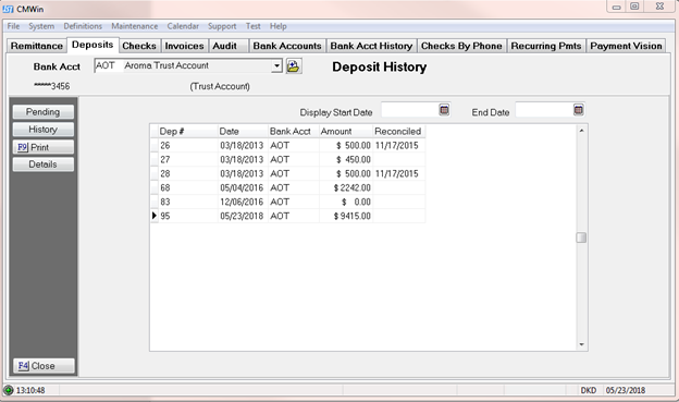 Adding and Removing Deposit Items